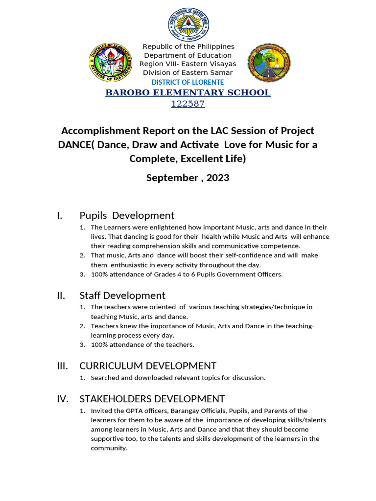 Accomplishment Report On The LAC Session of Project DANCE | PDF