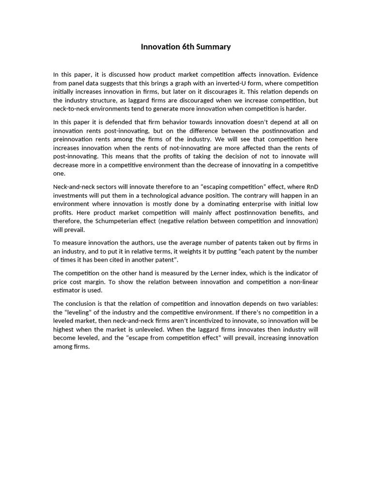 Summary 6 Innovation | PDF
