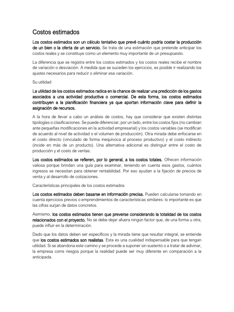 Costos Estimados | PDF