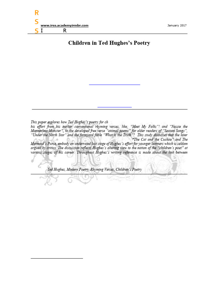 Children in Ted Hughes S Poetry | PDF