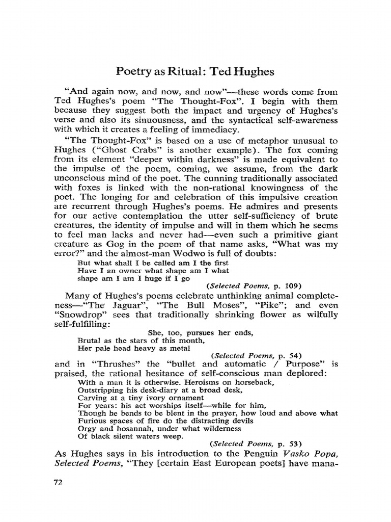 Poetry As Ritual: Ted Hughes: Vasko Popa, Selected Poems, "They ...