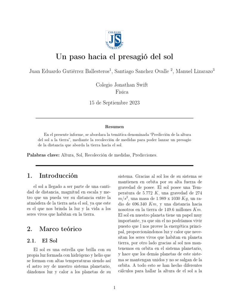 Presagio altura del sol | PDF