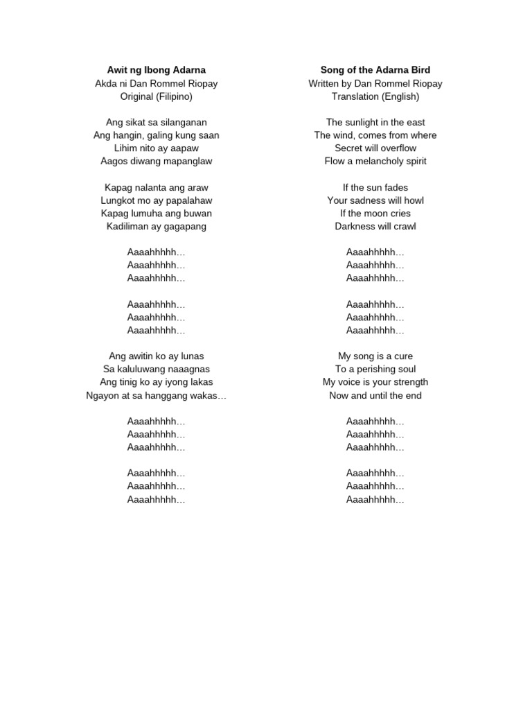 Awit ng Ibong Adarna Lyrics | PDF