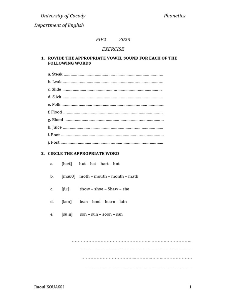 Phonetics Fip2/Licence 2 Exercise | PDF | Phonology | Foreign Language Studies