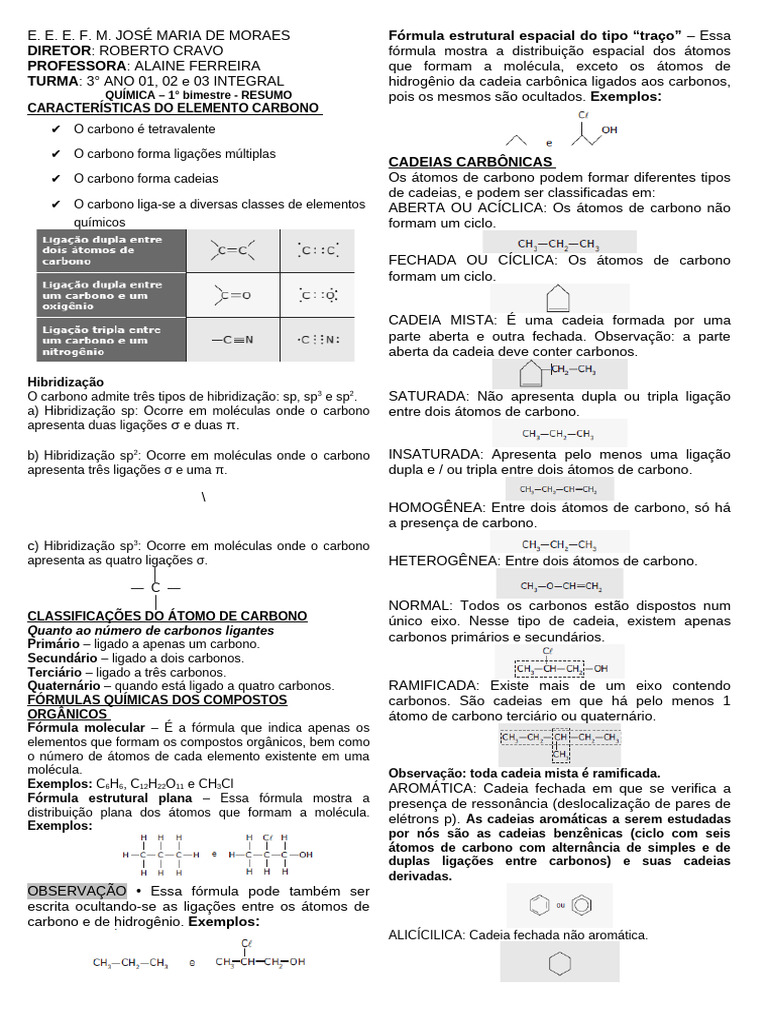 Orgânica APOSTILA 1° Bimestre Alaine | PDF | Aromaticidade | Moléculas
