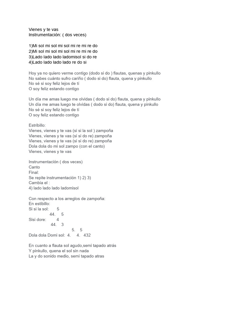 Letra y Notas de "Vienes y Te Vas" | PDF | Arte
