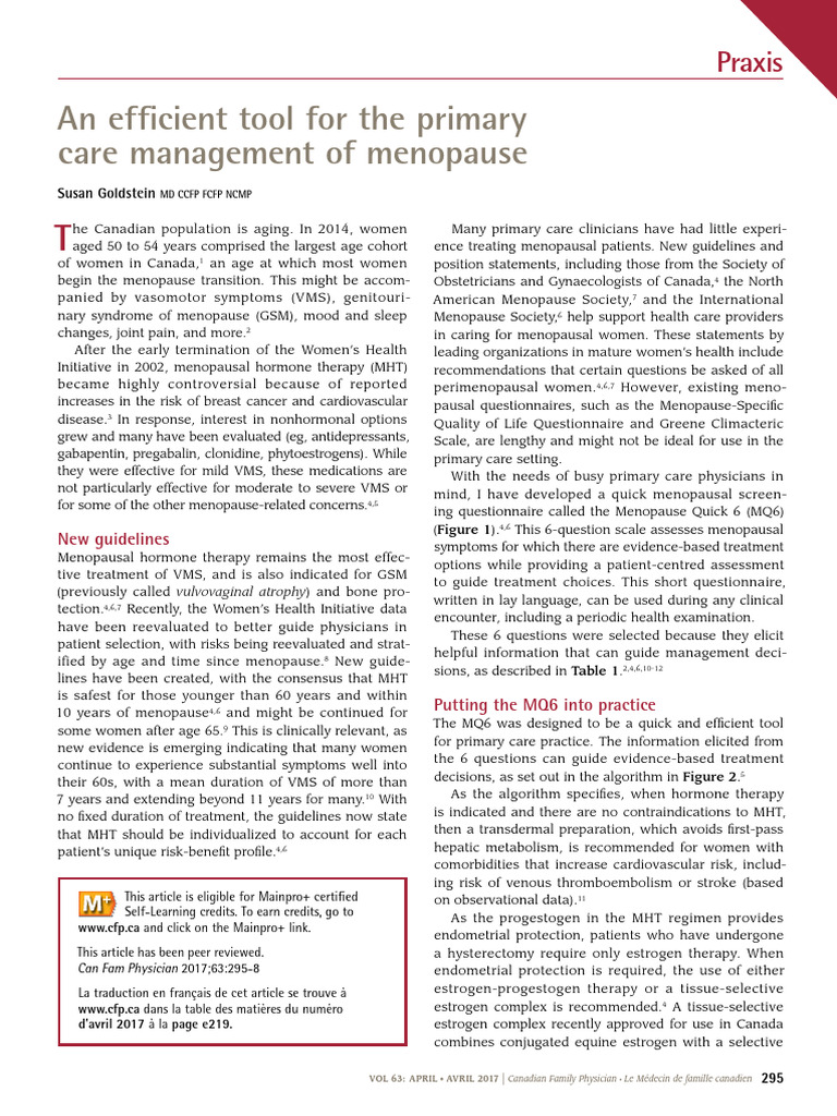 An Efficient Tool For The Primary Care Management of Menopause | PDF