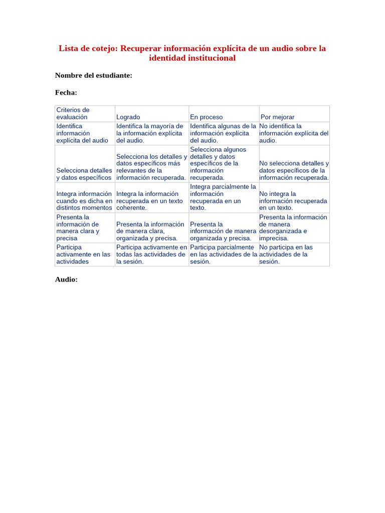 Lista de Cotejo | PDF