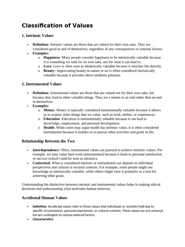 Classification of Values | PDF