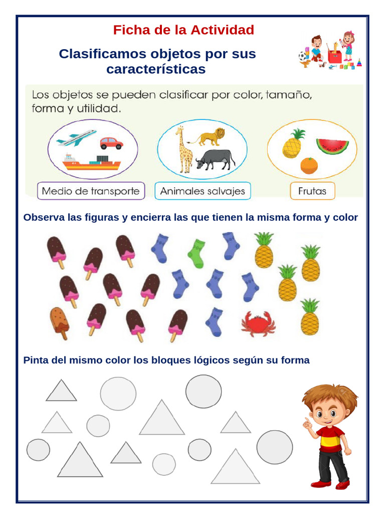 Ficha Clasificamos objetos por sus características | PDF