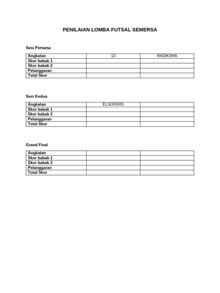 Penilaian Lomba Futsal Semersa | PDF
