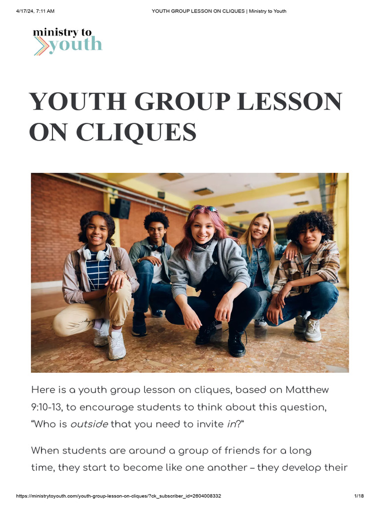 YOUTH GROUP LESSON ON CLIQUES - Ministry To Youth | PDF