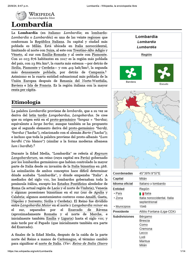 Lombardía: Historia y Datos Clave | PDF