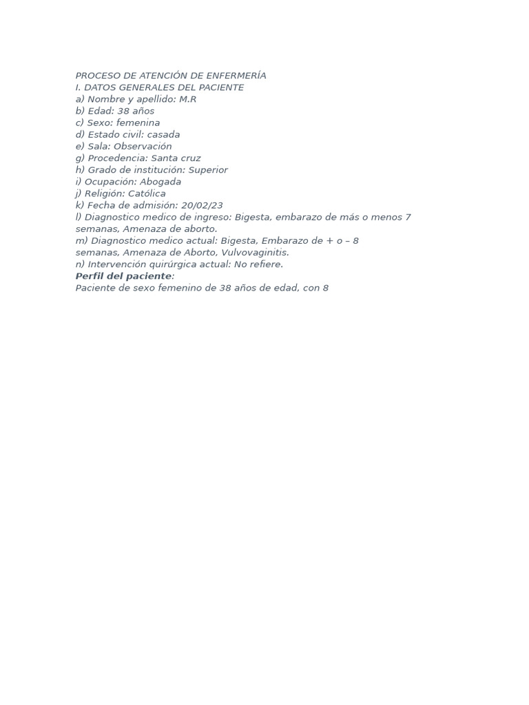 Perfil Del Paciente | PDF