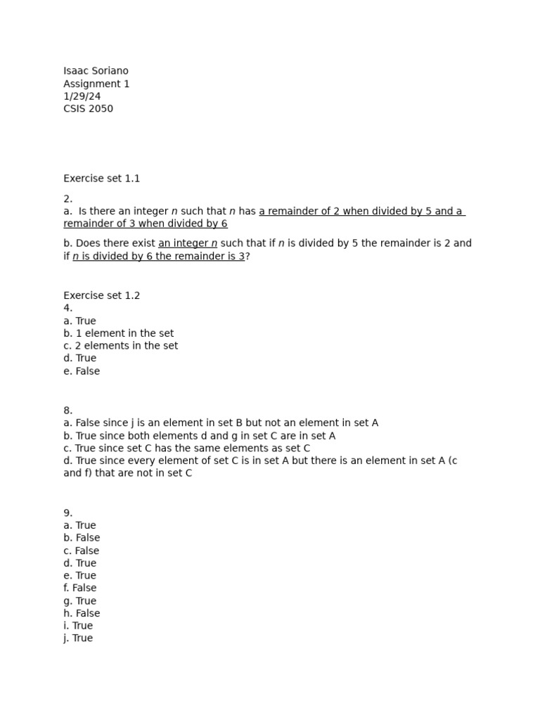 Discrete Math Worksheet 1 | PDF