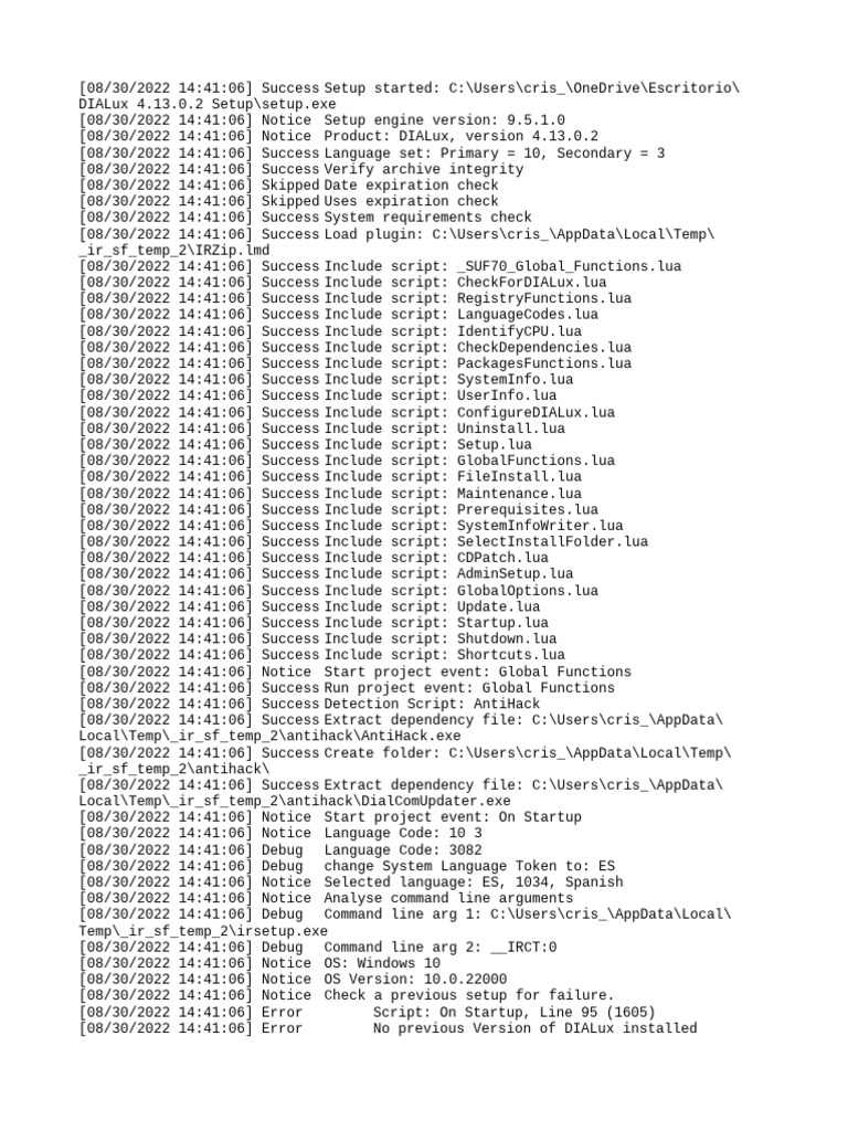DIALux Setup Log | PDF