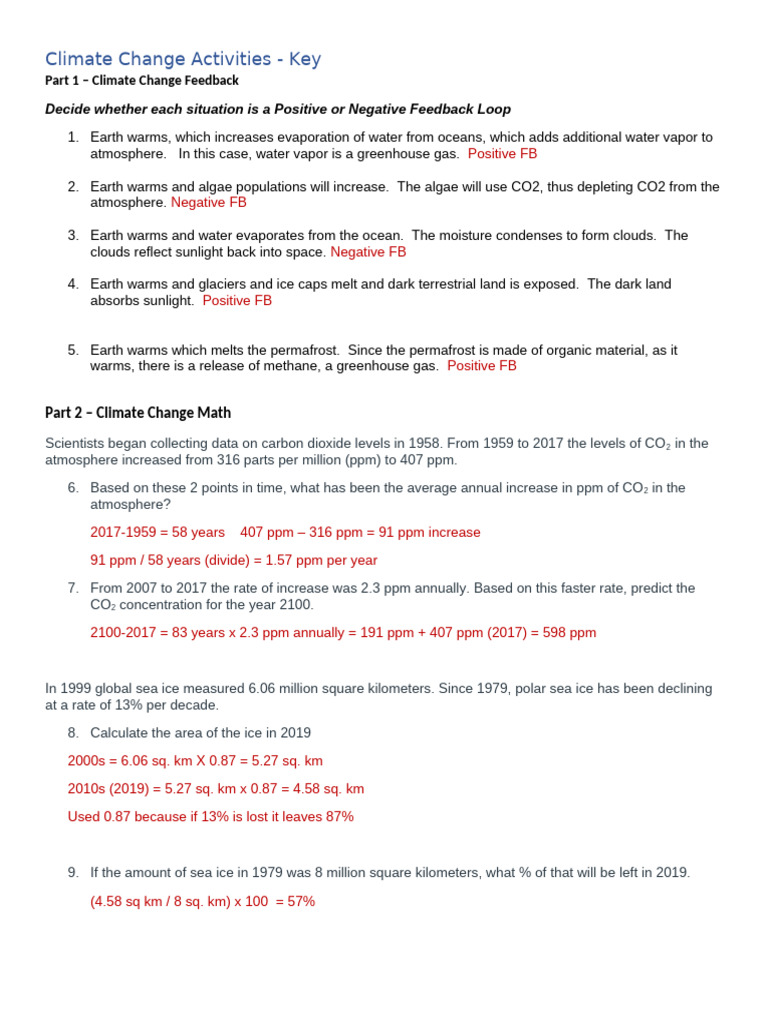 Climate Change Activities Key | PDF