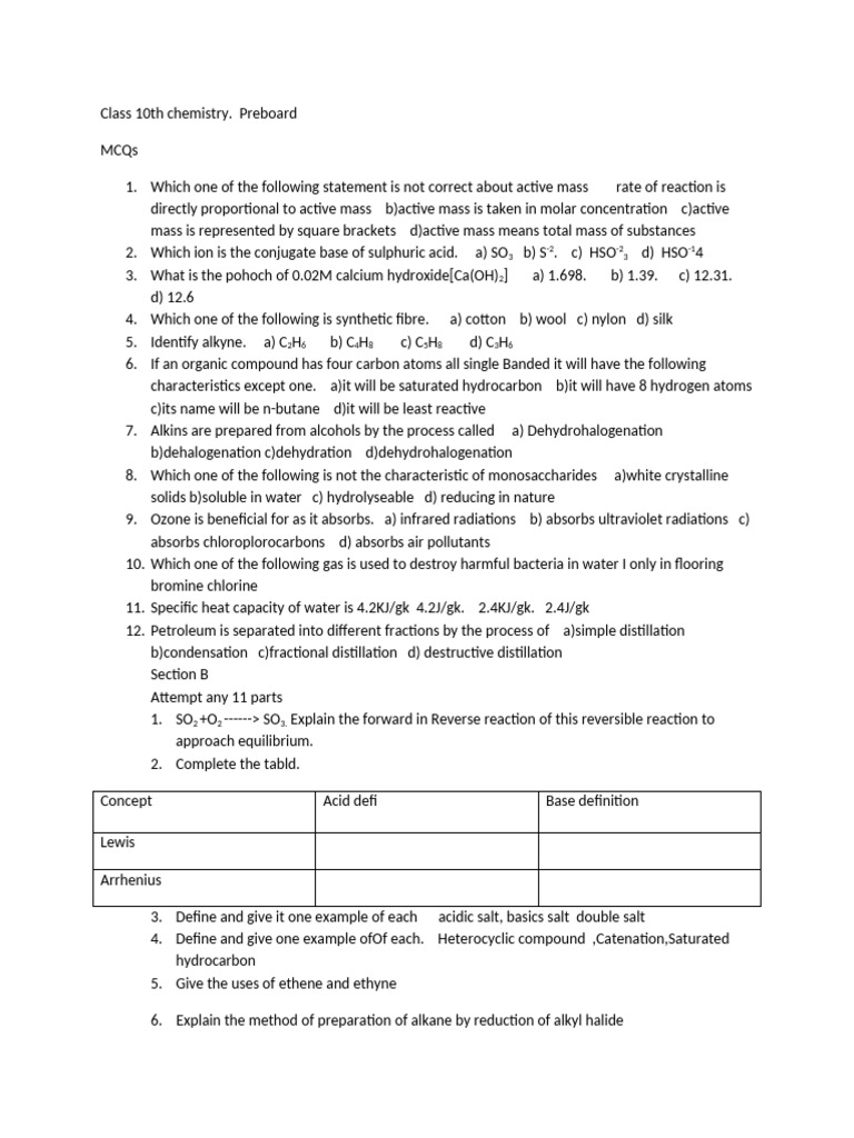 10th, Chem Preboard 2023 | PDF