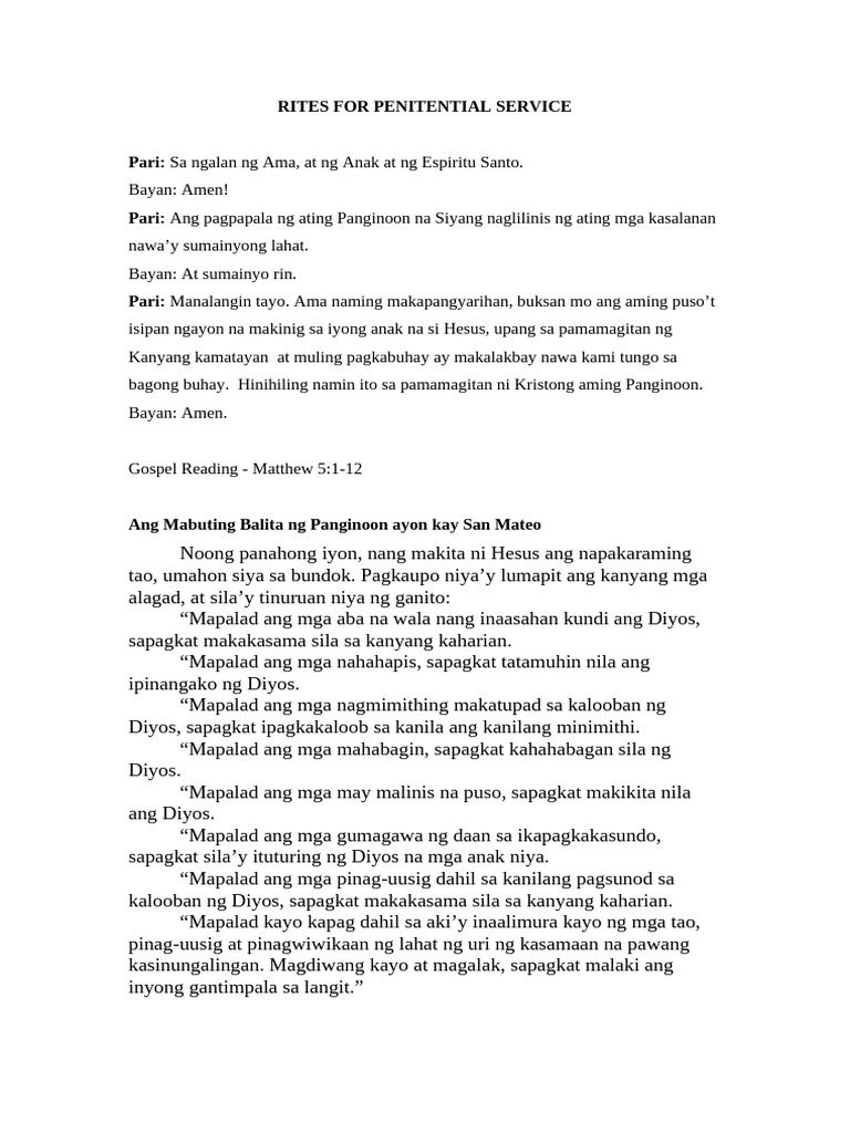 Rites For Penitential Service | PDF