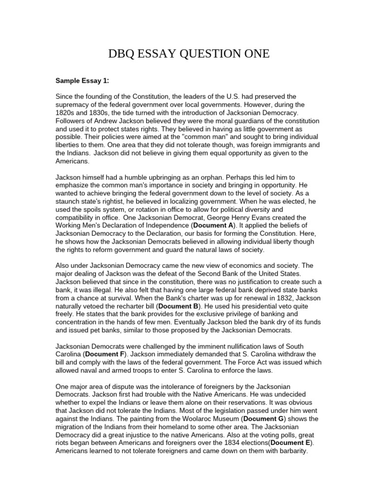 Sample Responses - Jackson DBQ | PDF