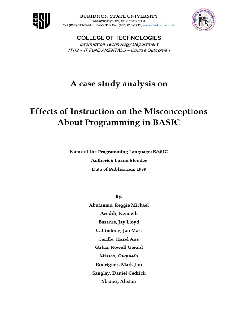Case Study Analysis: Effects of Instruction On The Misconceptions About Programming in Basic ...