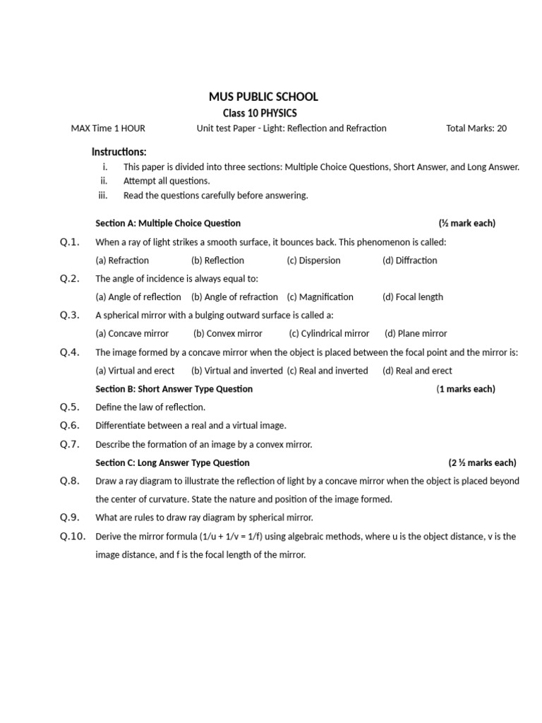 Class 10 1 Test Paper | PDF