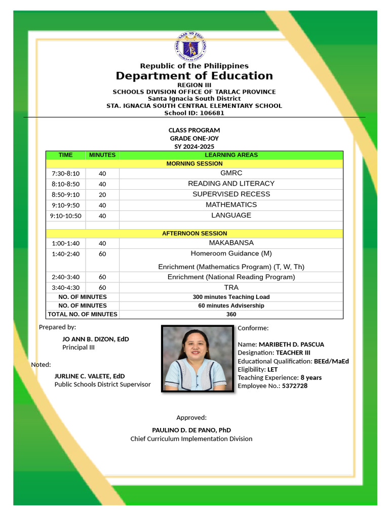 Class Program Grade 1 Matatag 2024 2025 Final | PDF Class Program Grade 1 Matatag 2024 2025 Final | PDF