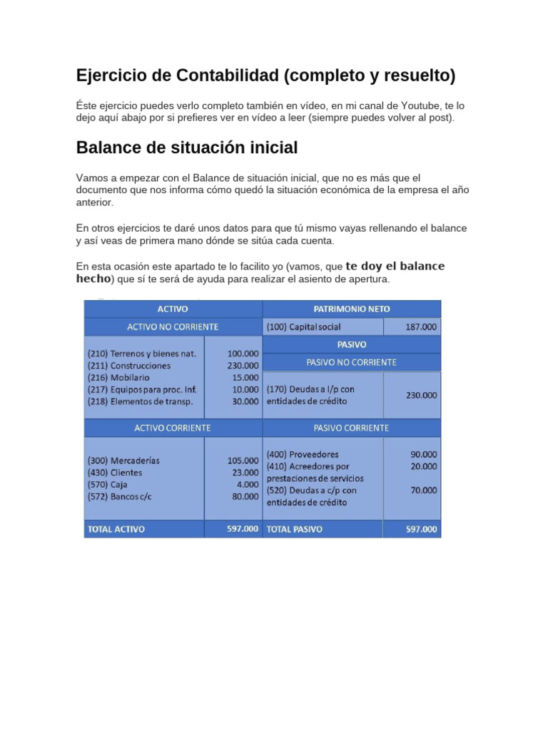 Ejercicio de Contabilidad | PDF