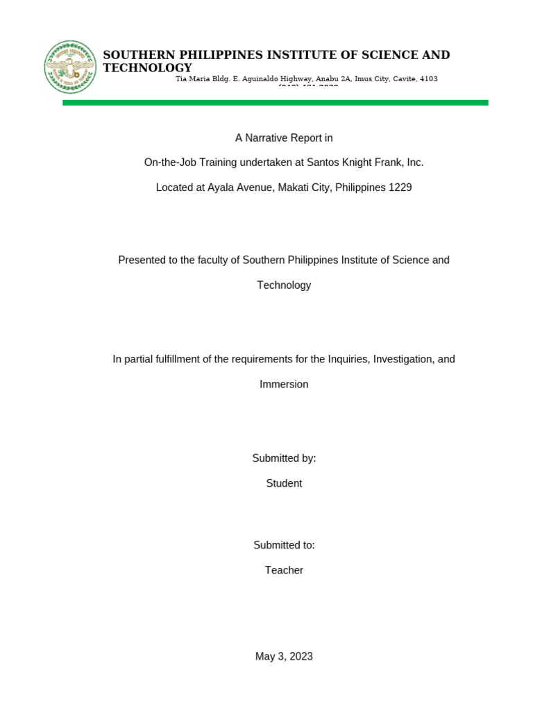 A Narrative Report Sample Format | PDF