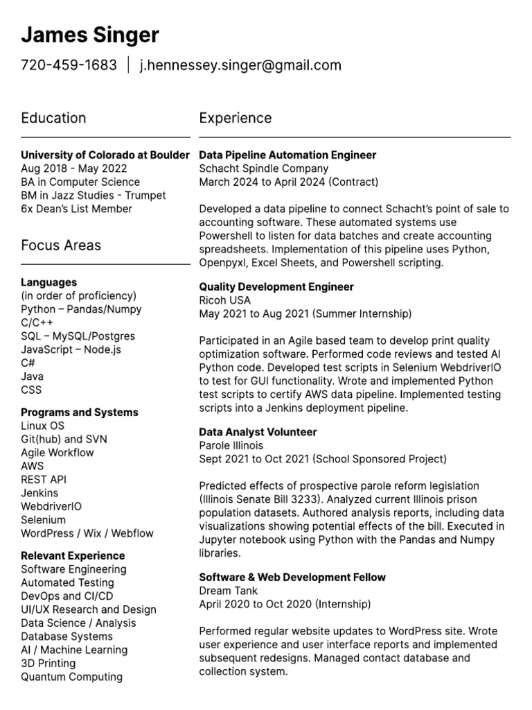 James Singer Resume | PDF