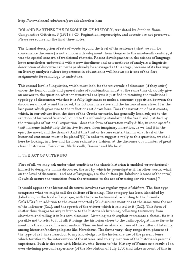 Barthes (1981) (1) The Discourse of History | PDF | Discourse | Narrative