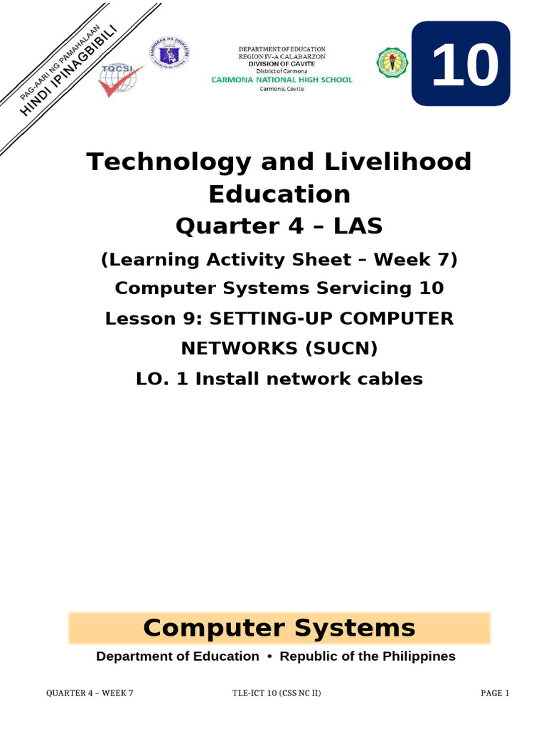 CSS G10 LAS Q4 Week 7 Network Cable | PDF | Computer Network | Ethernet