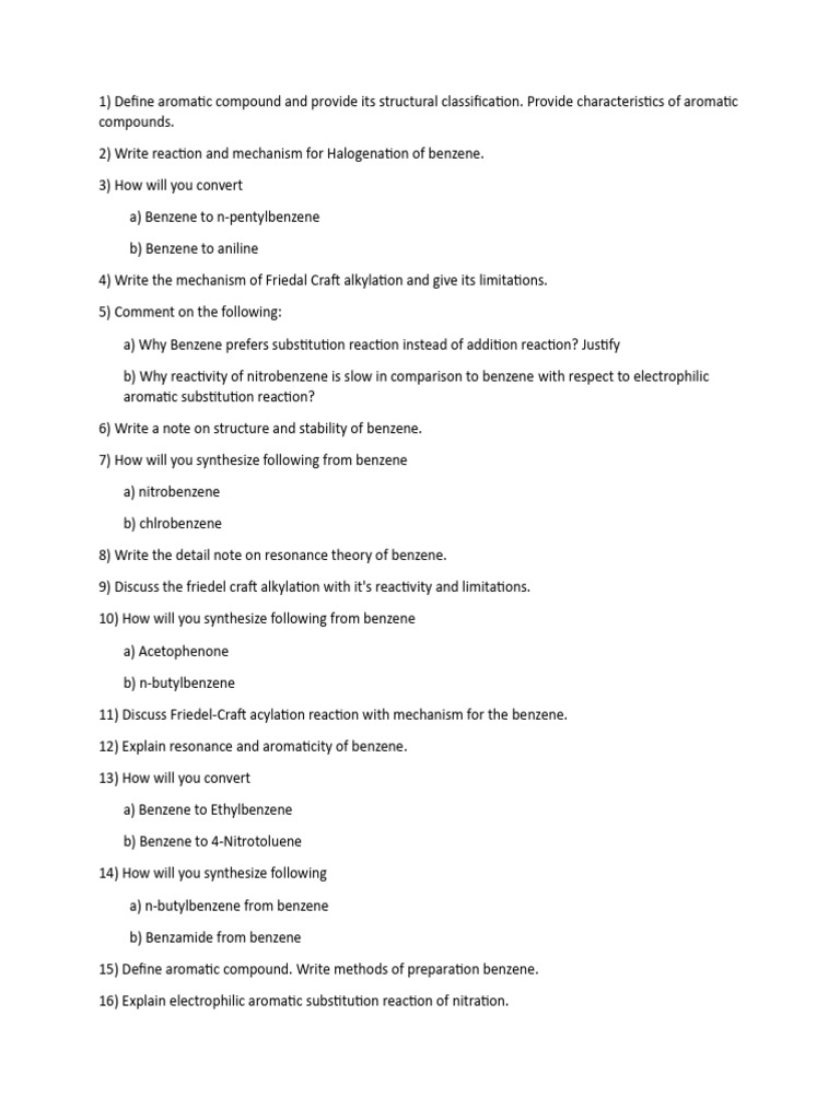 Unit-1 Benzene POC-II Question Bank | PDF