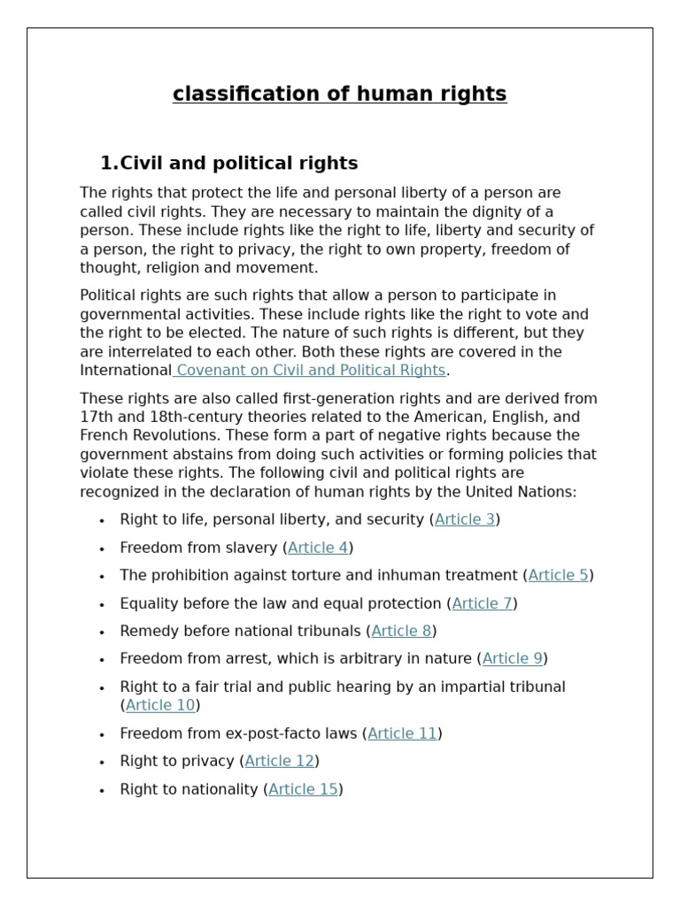 Classification of Human Rights | PDF