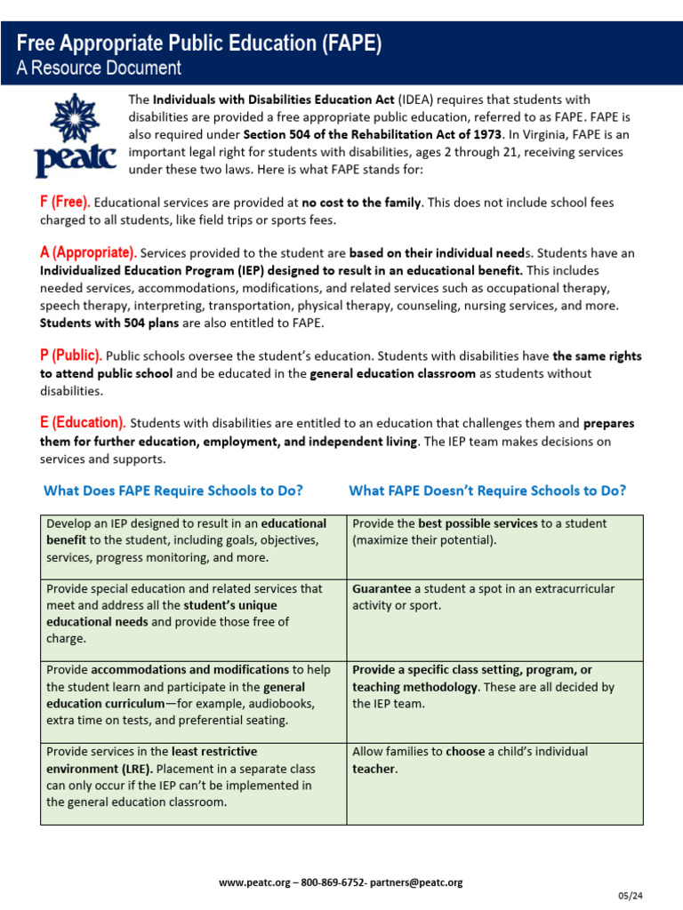 FAPE Free Appropriate Public Education | PDF