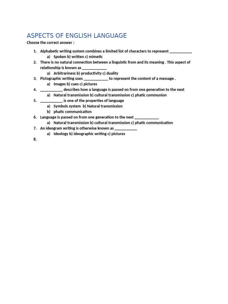 Aspects of English Language | PDF