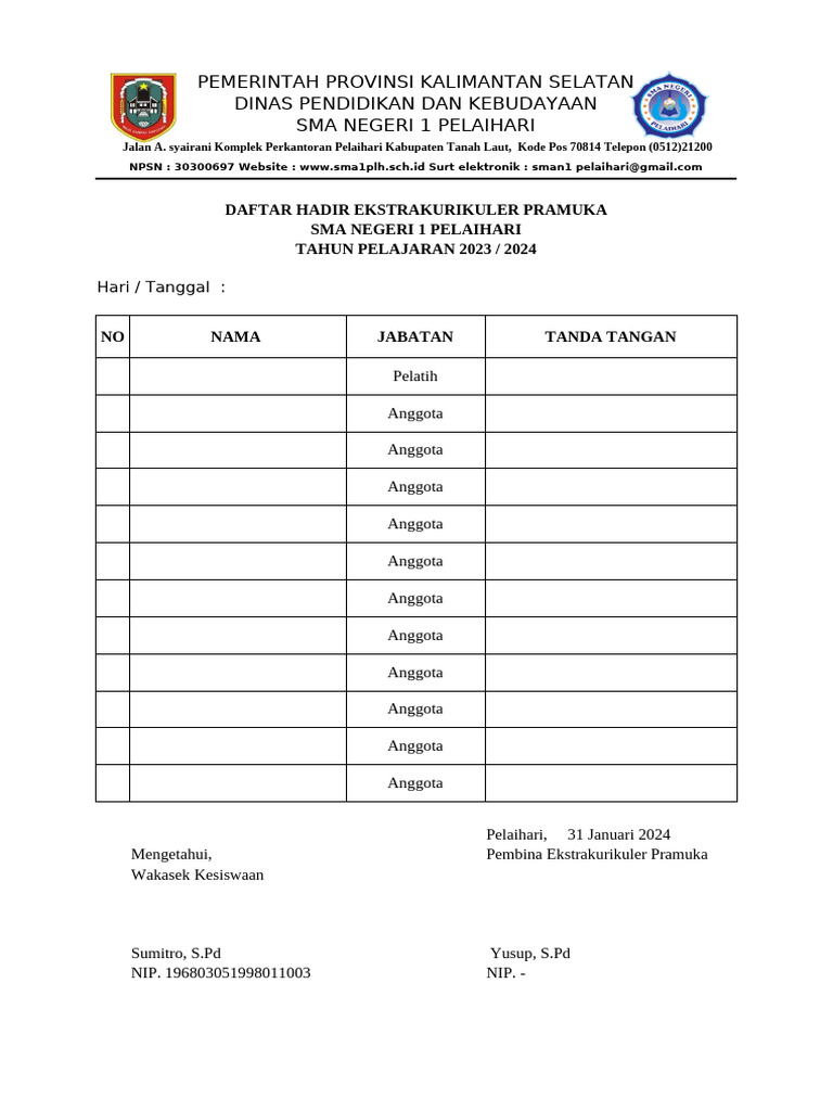 DAFTAR HADIR EKSKUL | PDF DAFTAR HADIR EKSKUL | PDF