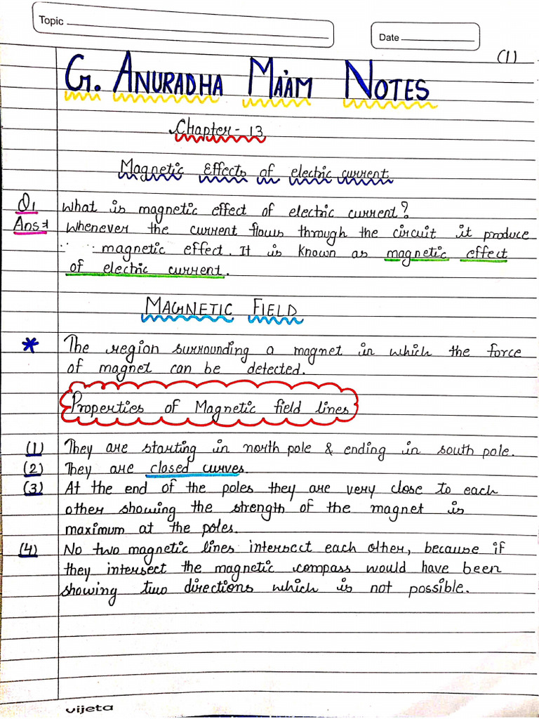 Ch Magnetic Effects Of Electric Current Notes Pdf