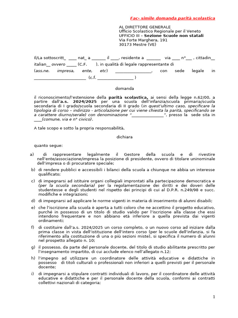 04 MODELLO Domanda PARITA Scolastica 2024 25 | PDF