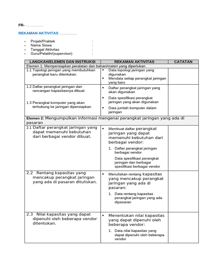 Contoh Rekaman Aktivitas Pembelajaran Berbasis SKKNI | PDF