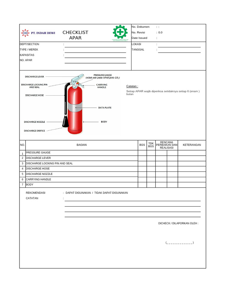 Form Checklist Inspeksi Apar | PDF