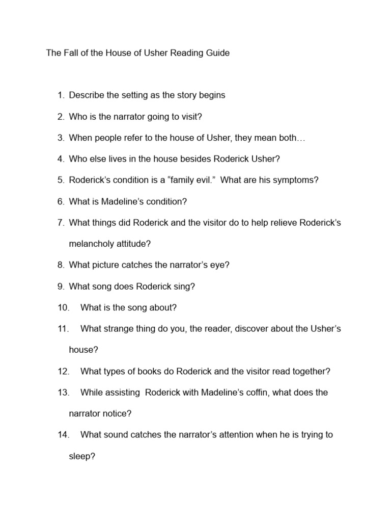 The Fall of the House of Usher Reading Guide | PDF