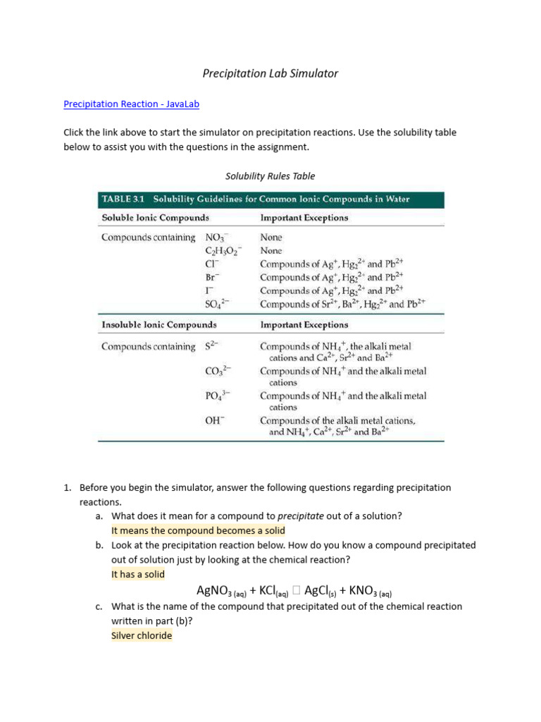 Precipitation Lab Simulator | PDF