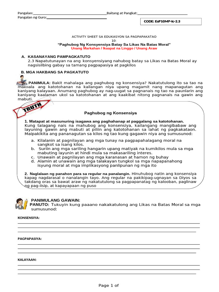 Activity Sheet - Grade 10 | PDF | Seven Deadly Sins | Self-Improvement