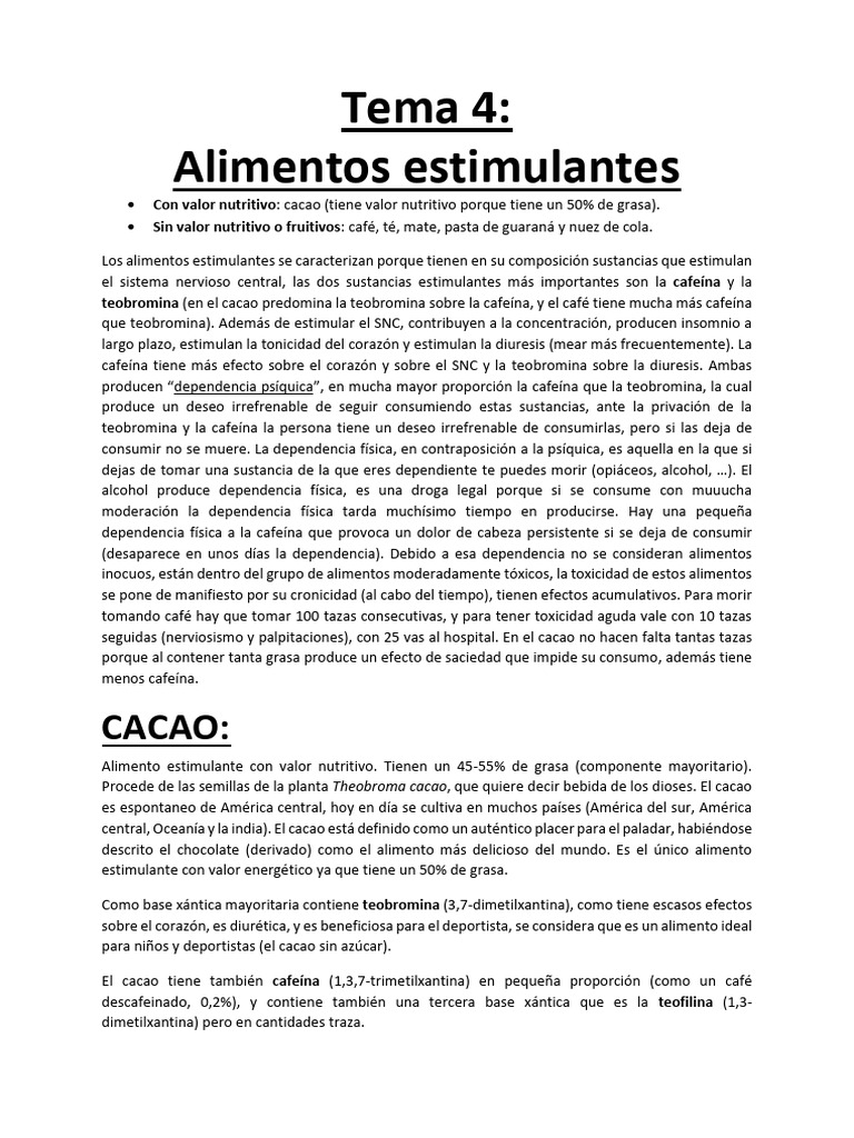 Tema 4. Alimentos Estimulantes | PDF