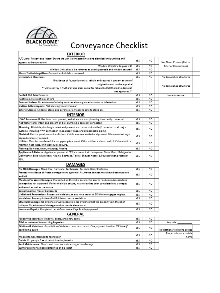BDS Conveyance Checklist | PDF | Shrub | Building Engineering