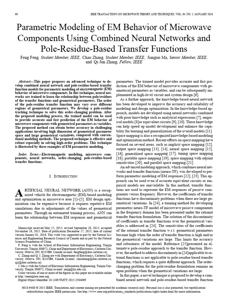 Parametric Modeling of EM Behavior of Microwave Components Using Combined Neural Networks and ...