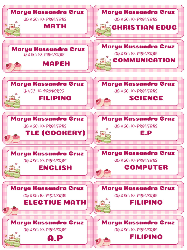 Pink and White Cute Playful Name Label Document A4 | PDF