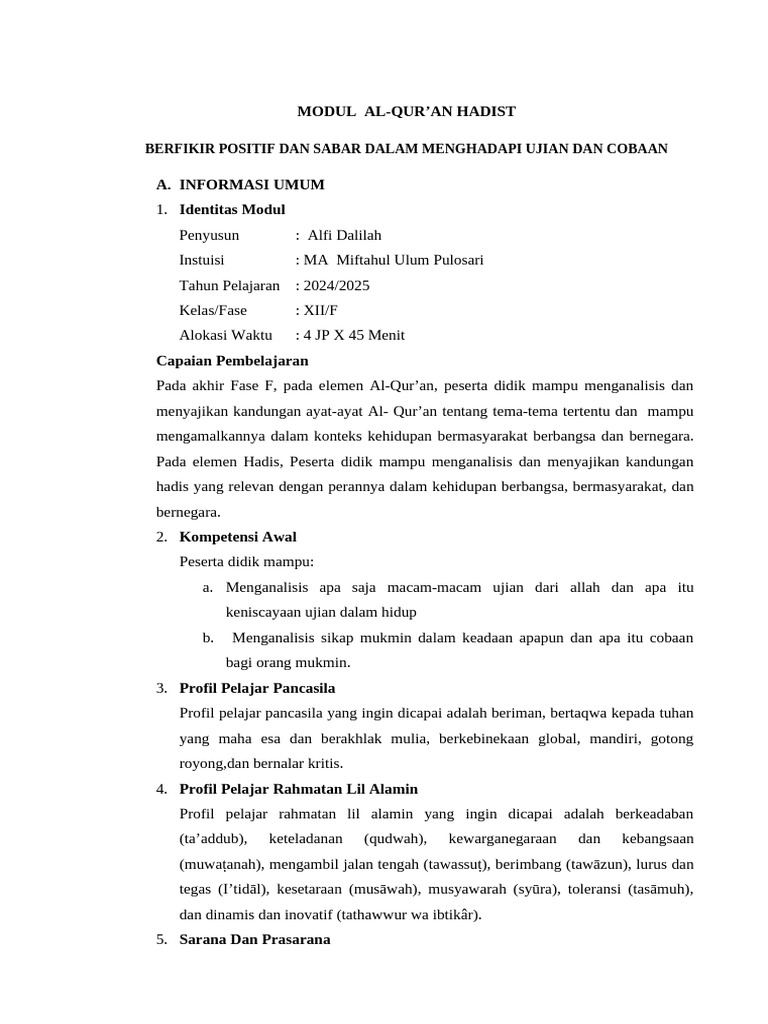 Modul Bab 2 Qurdist Alfi Fiks | PDF