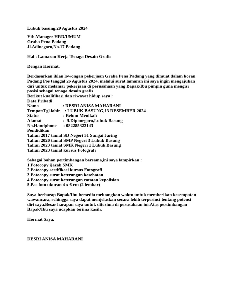 Surat Lamaran Kerja 1 PDF